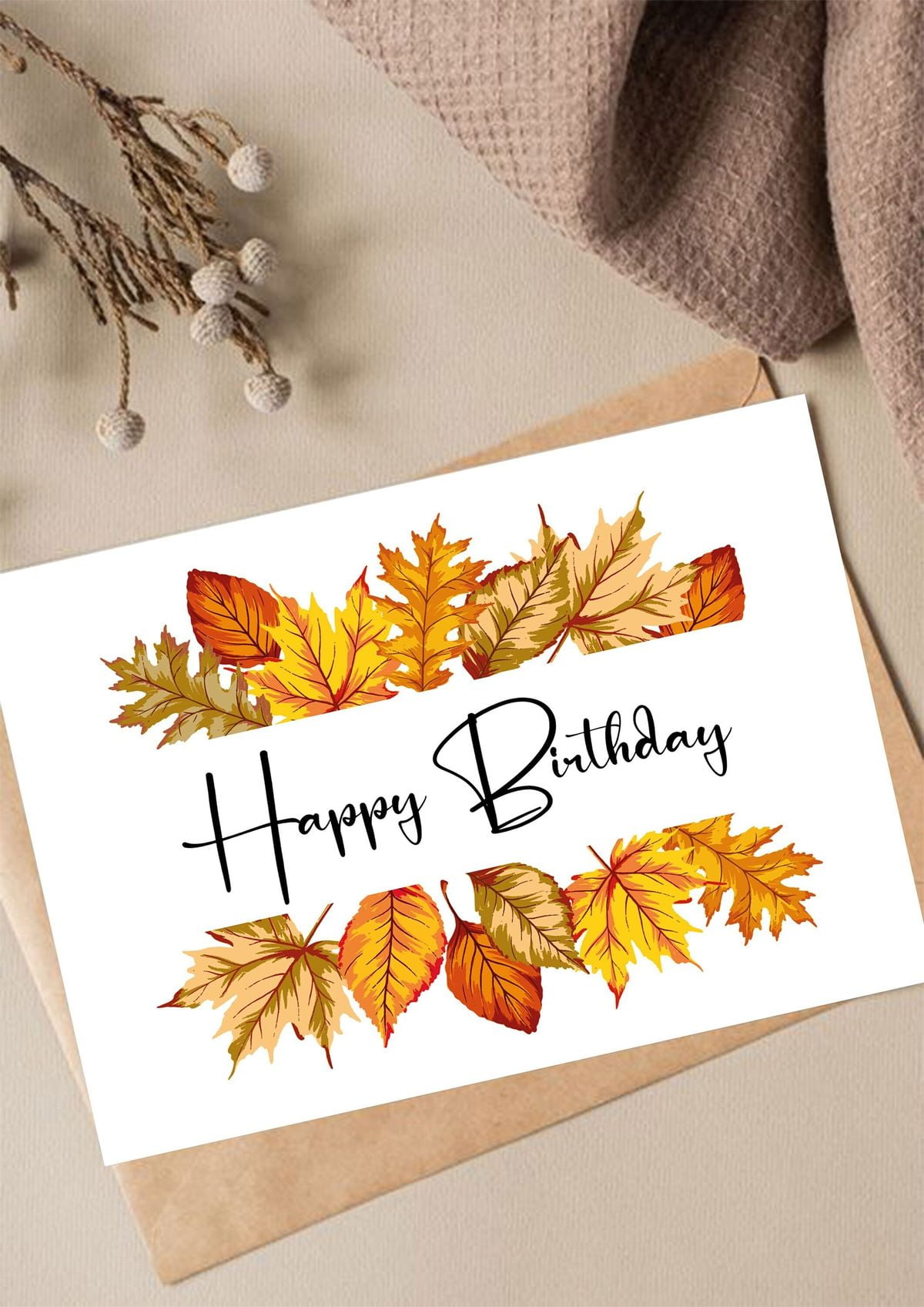 Fall Birthday Card with Autumn Leaves Design – "Happy Birthday ...