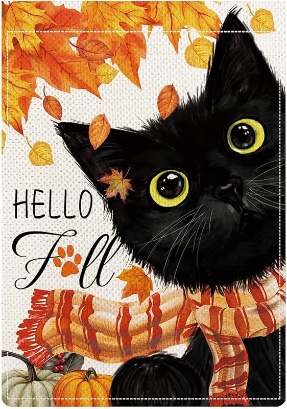 Fall Black Cat Garden Flags for Outside, Fall Cat Funny House Flags ...