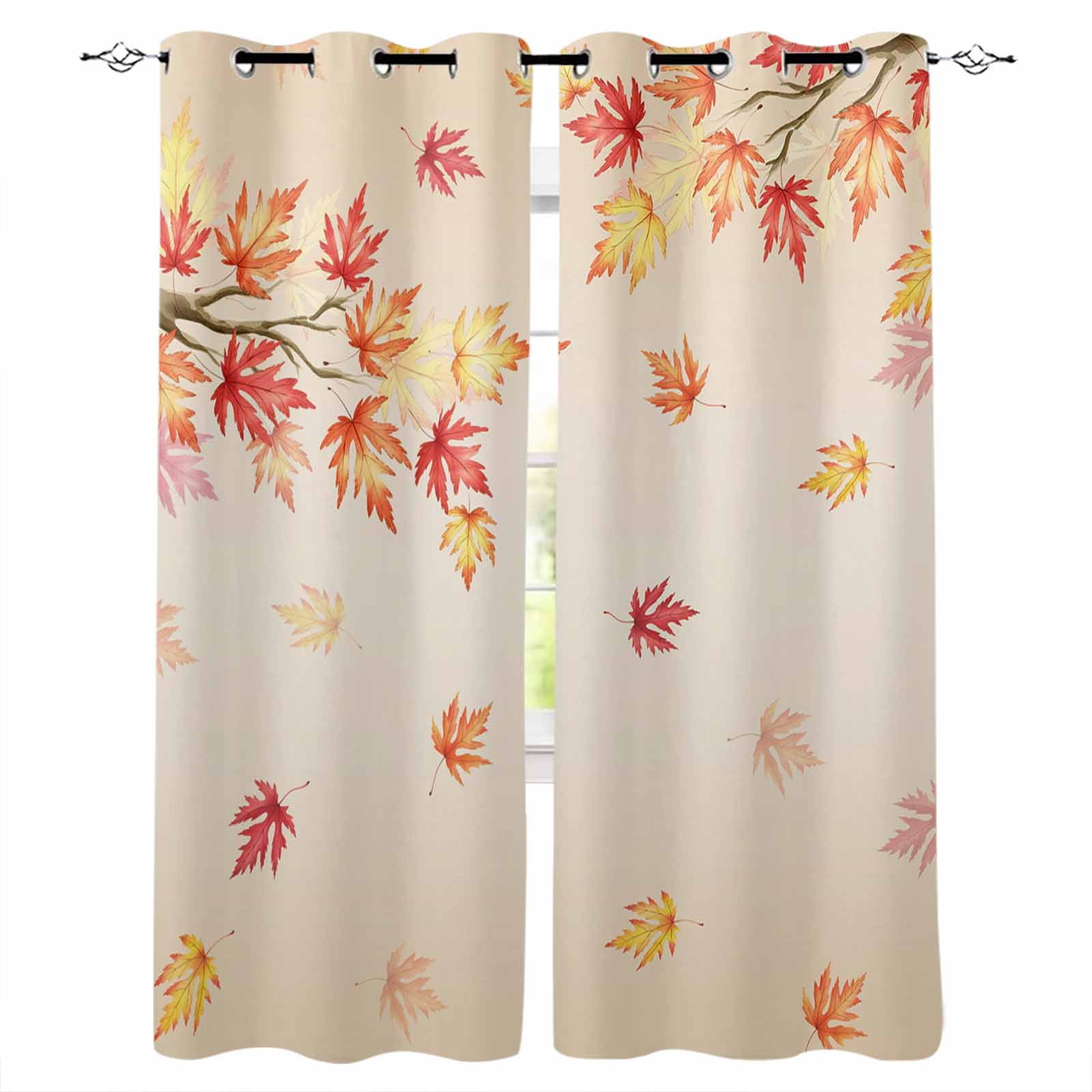 Fall Blackout Curtains 84 Inches Long, Thanksgiving Maple Leaf Orange ...