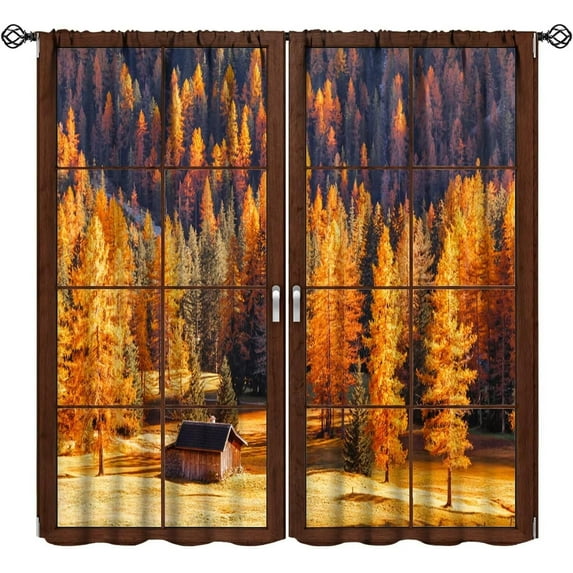 Fall Blackout Curtains Nature Autumn Forest Rustic Farmhouse Cabin ...