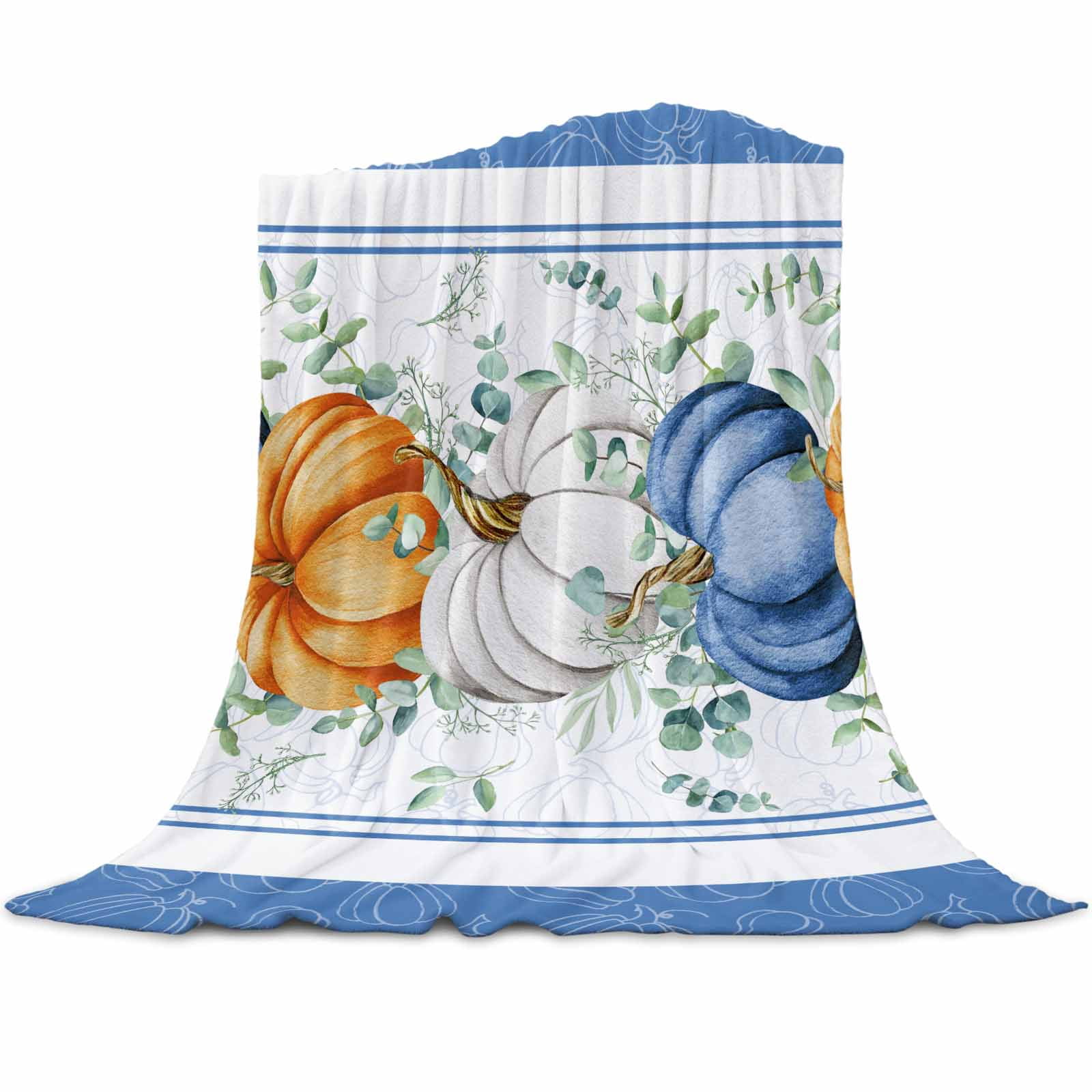 Fall Blue Fleece Blankets for Couch, Thanksgiving Leaves Orange White ...