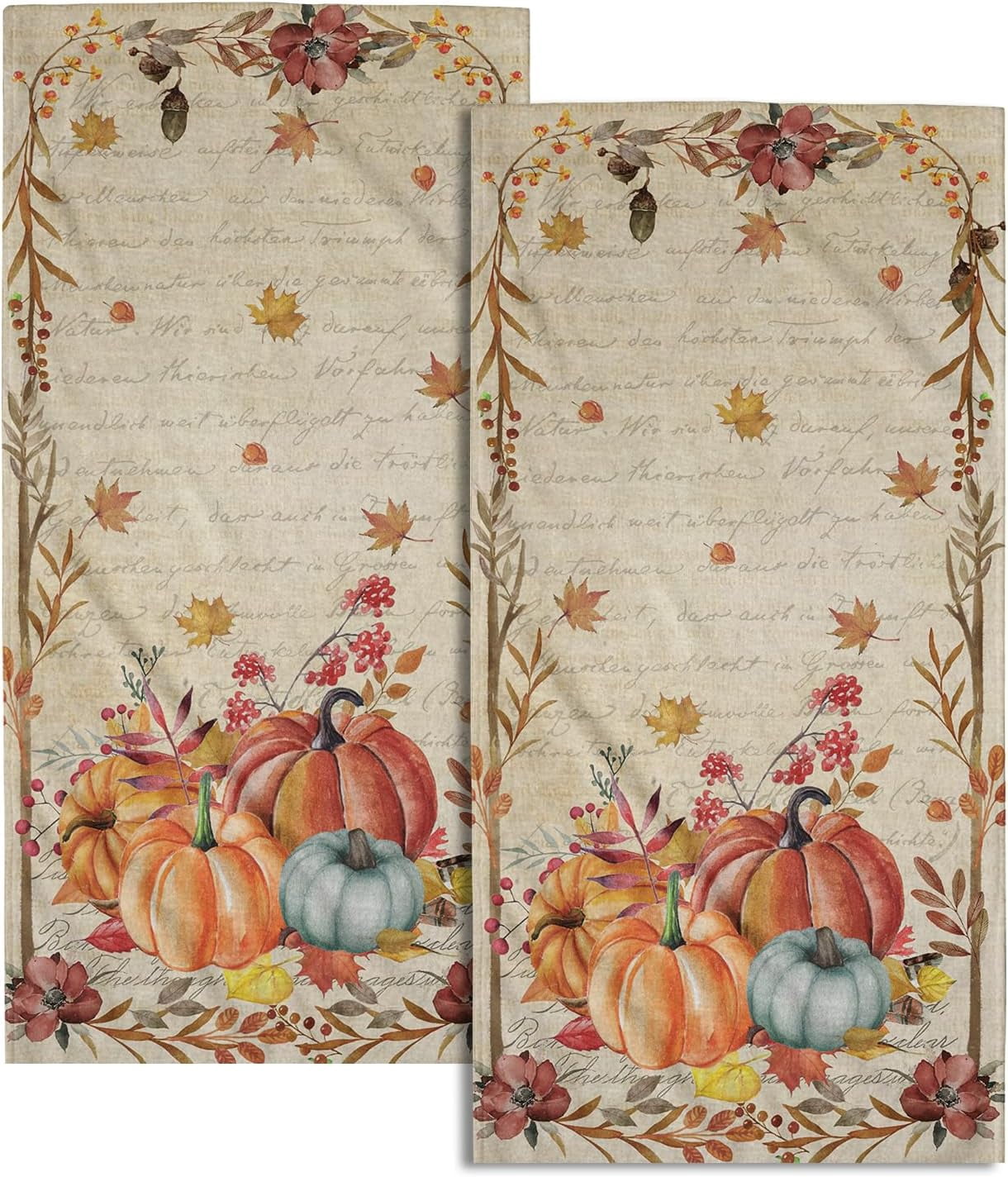 Fall Blue Pumpkin Hand Towels Set of 2 Autumn Harvest Bathroom Towel ...