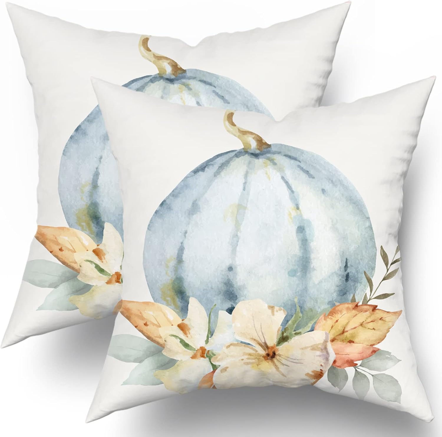 Fall Blue Pumpkin Pillow Covers 18x18 Set of 2 Watercolor Pumpkins ...