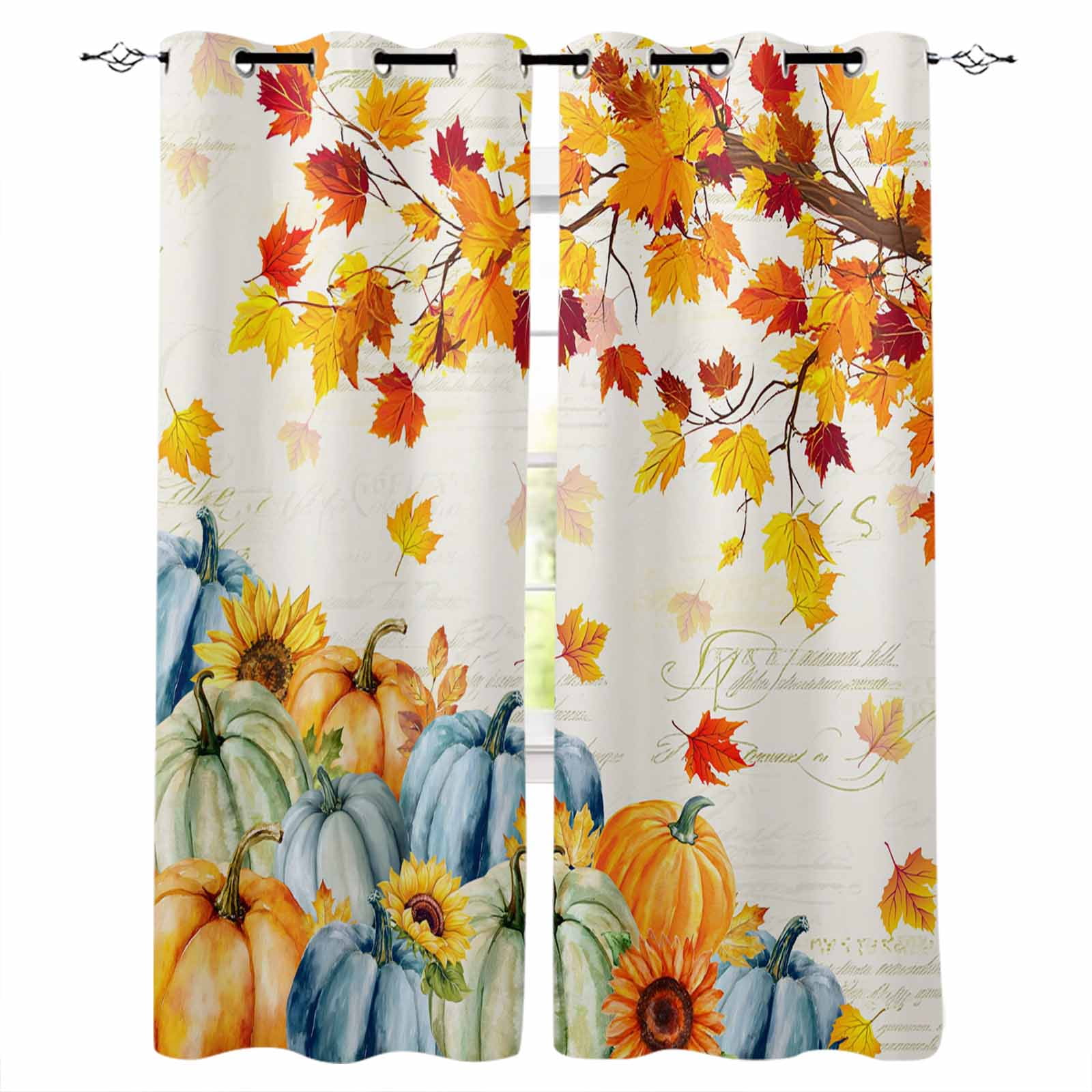 Fall Blue Pumpkins Blackout Curtains 45 Inches Long, Thanksgiving Maple ...