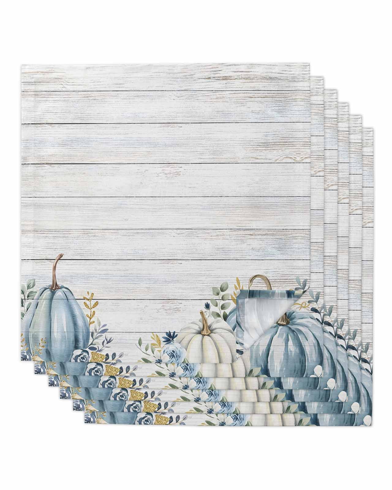 Fall Blue Pumpkins Cloth Napkins Set of 6 Reusable Dinner Napkins ...