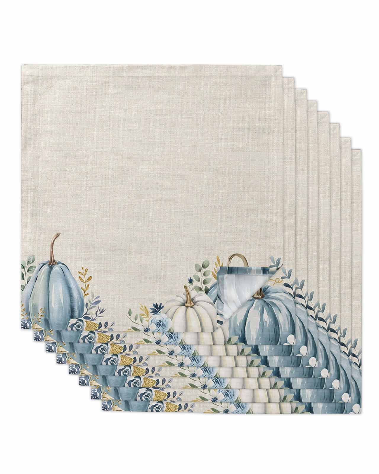 Fall Blue Pumpkins Cloth Napkins Set of 8 Reusable Dinner Napkins ...