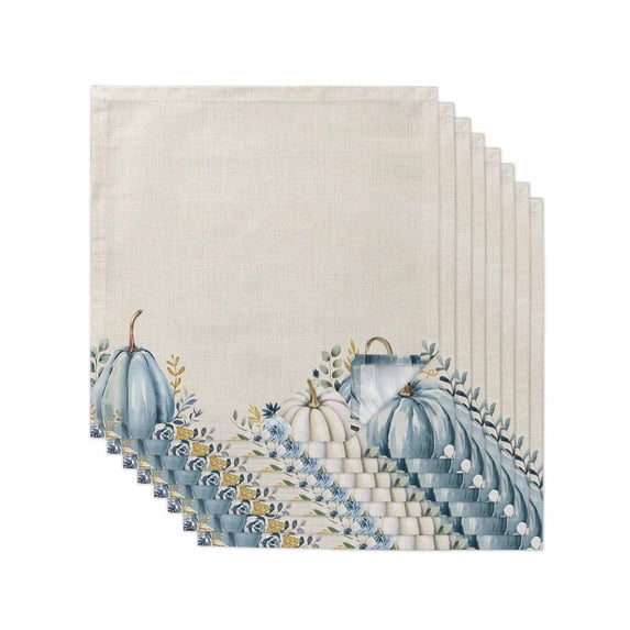 Fall Blue Pumpkins Cloth Napkins Set of 8 Reusable Dinner Napkins ...