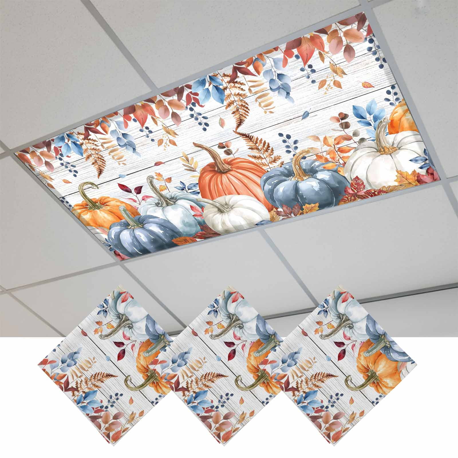 Fall Blue Pumpkins Fluorescent Light Covers, Thanksgiving Eucalyptus ...