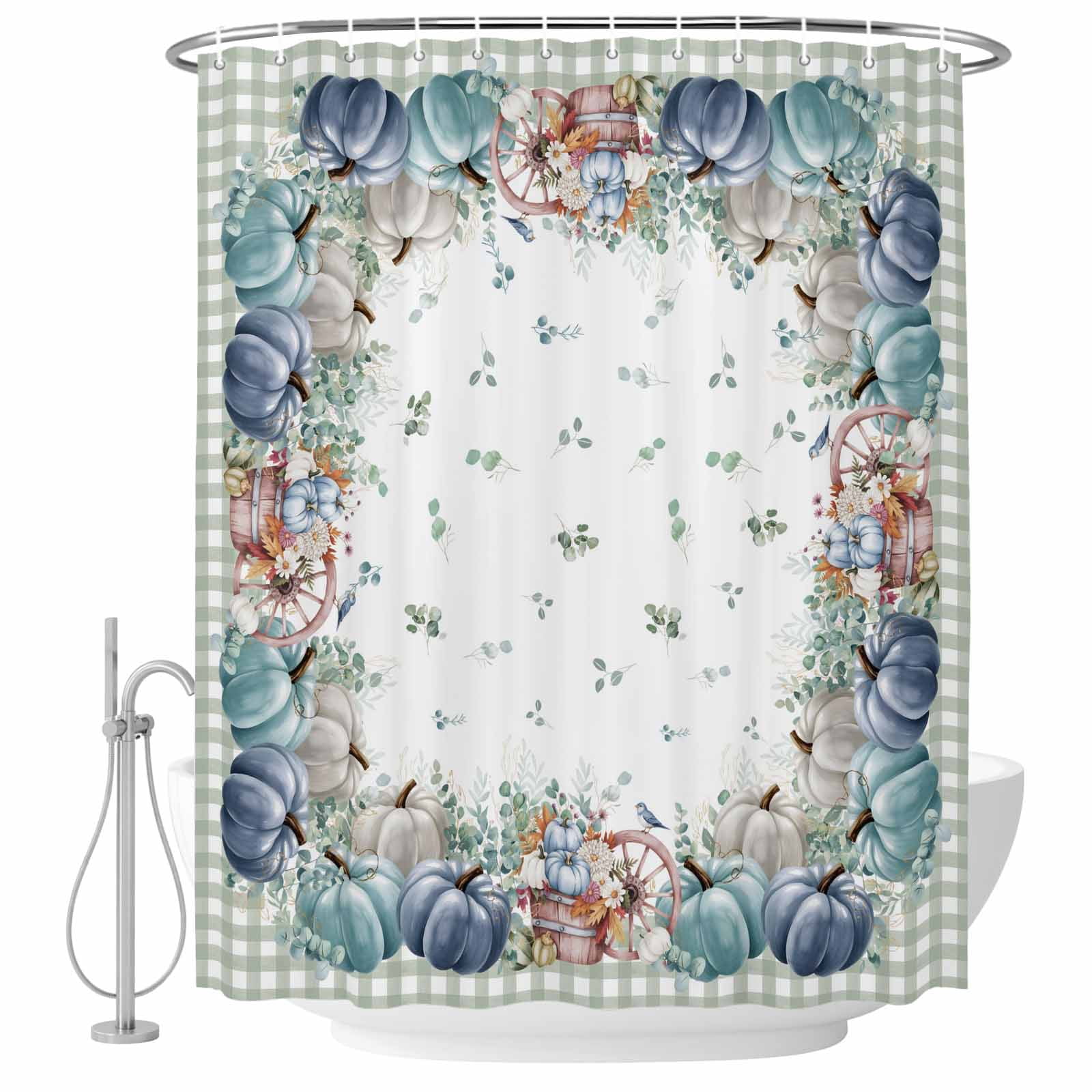 Fall Blue Pumpkins Shower Curtain Set - 48" x 72" Washable Bathtub ...