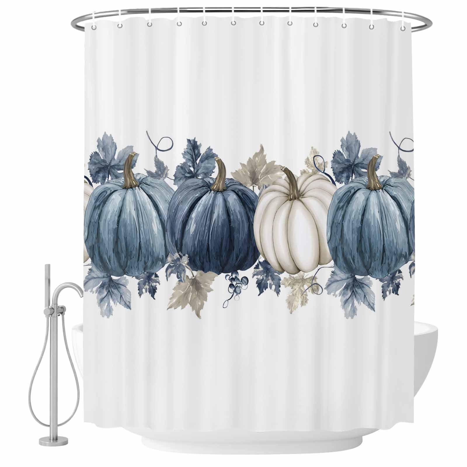 Fall Blue Pumpkins Shower Curtain Set - Standard 72" x 72" Washable ...