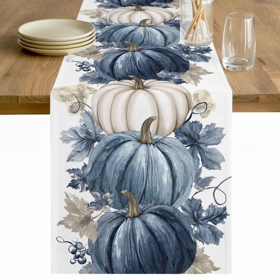 Fall Blue Pumpkins Table Runner 90 Inches Long Farmhouse Dress Scarves ...