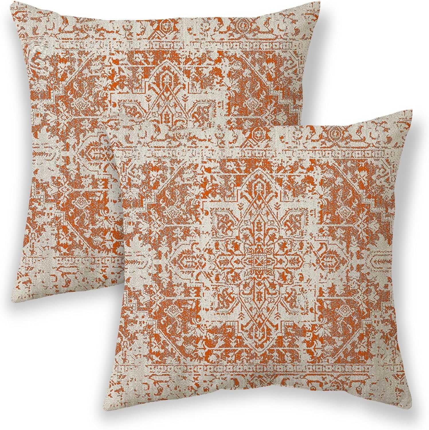 Fall Boho Pillow Covers 18x18, Orange and Cream Ethnic Design Outdoor ...