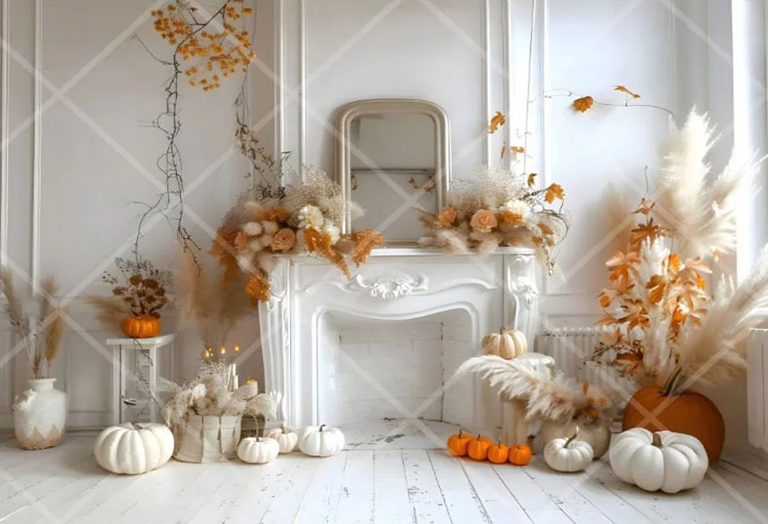 Fall Boho White Room Fireplace Pumpkin Kids Family Maternity Portrait r ...