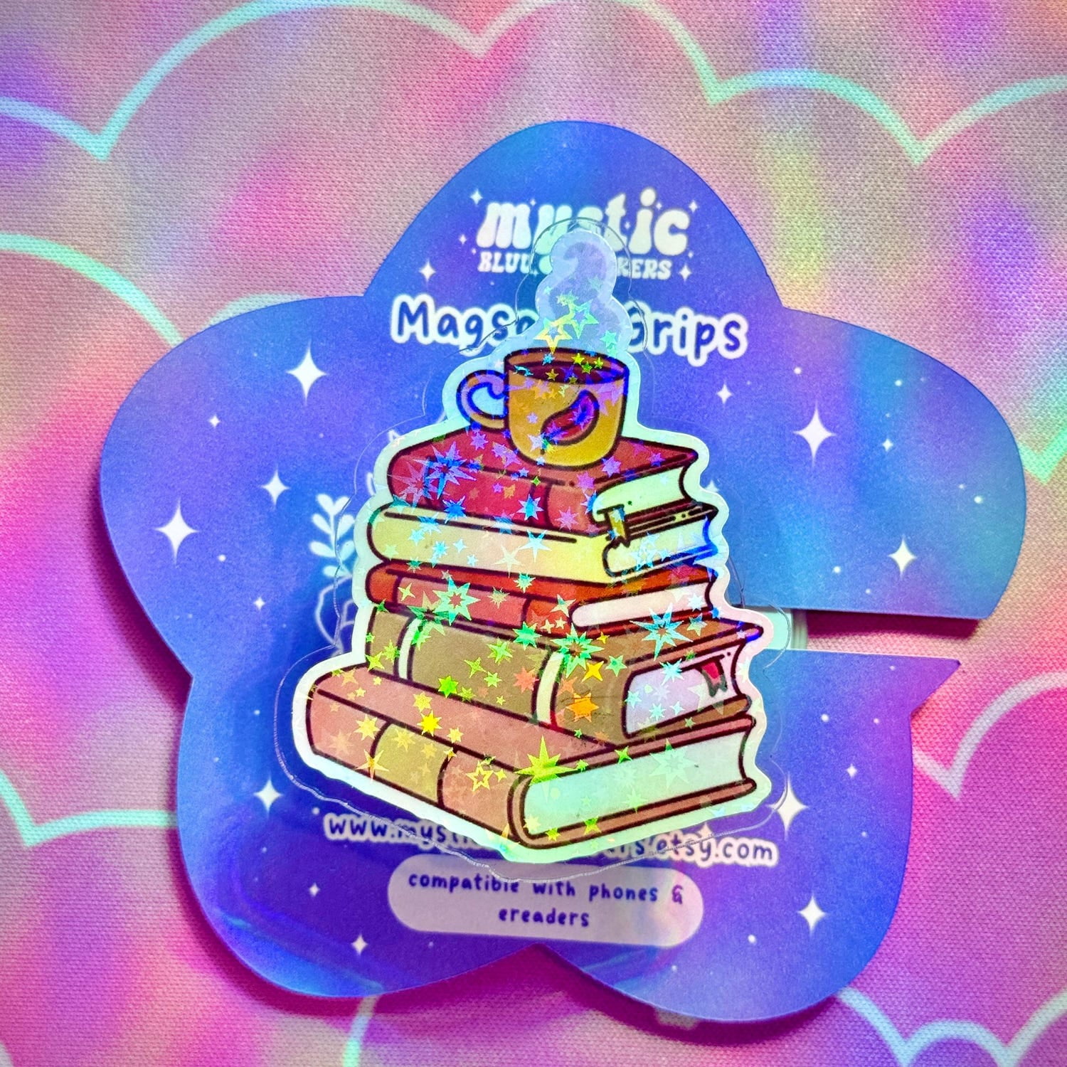 Fall Book Stack Phone Grip : Cozy Coffee MagSafe Holder for Readers ...