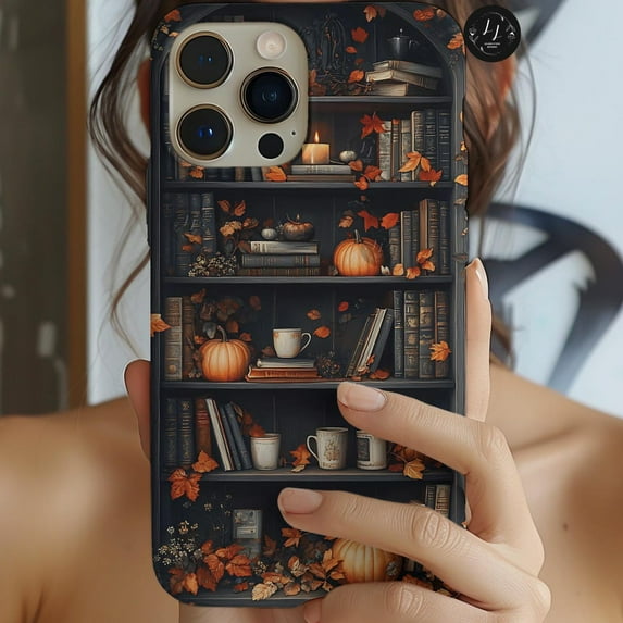 Fall Bookshelf Pumpkin Library Autumn Scene Case with iPhone 17 to 11 ...