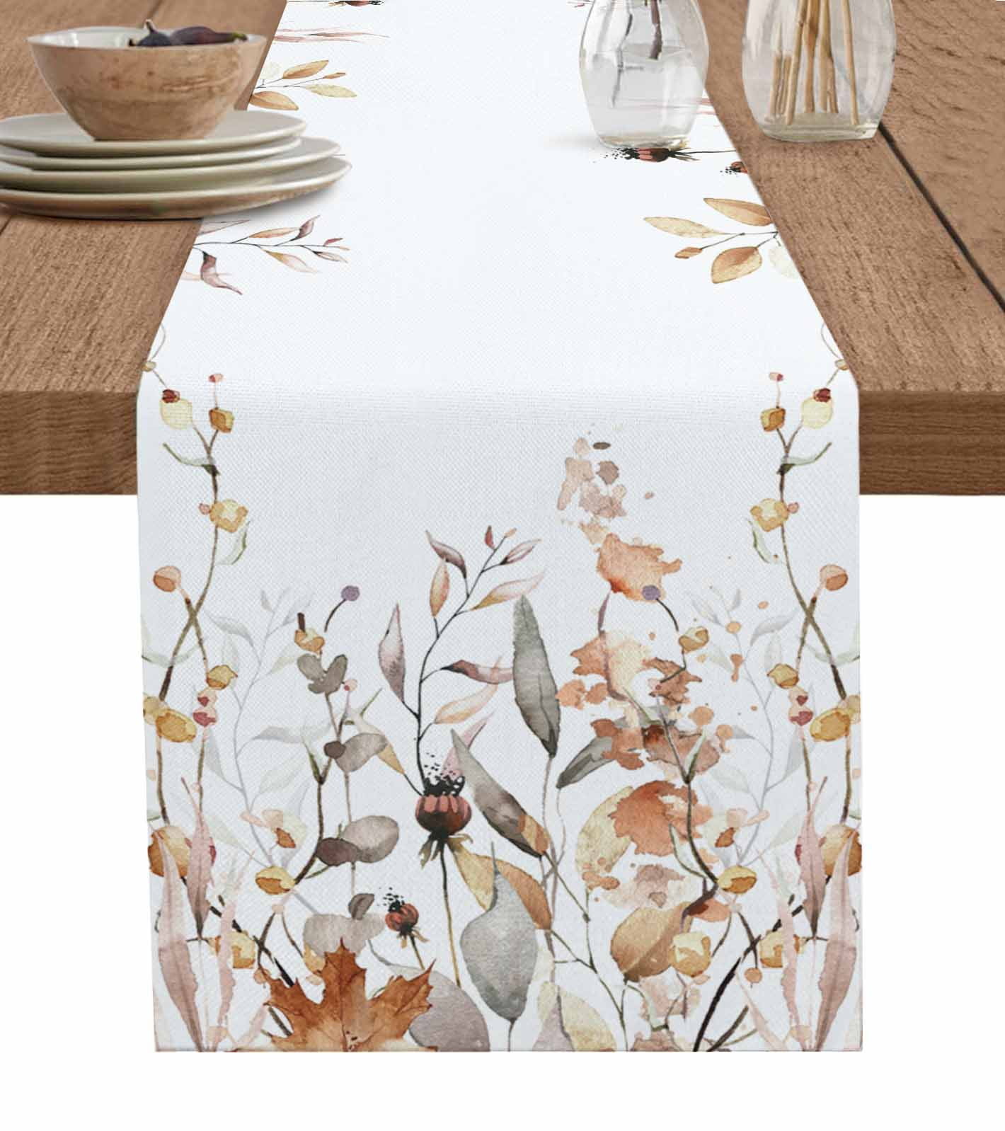 Fall Botanical Burlap-Cotton Table Runner 90 Inches Long,Vintage ...