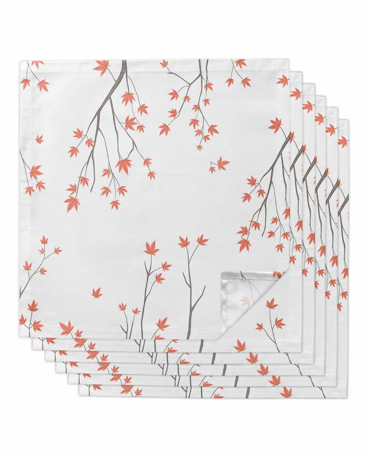 Fall Botanical Cloth Napkins Set of 6 Reusable Dinner Napkins, Orange ...
