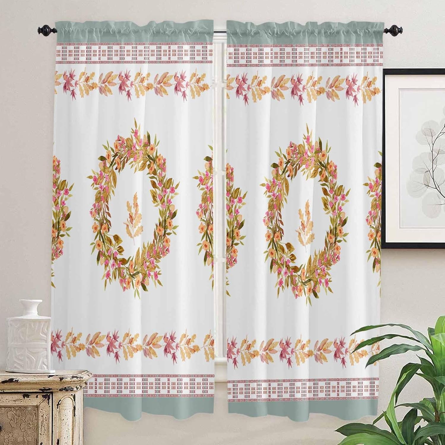 Fall Botanical Leaves Kitchen Curtains 84 Inches Long, Autumn Rustic ...