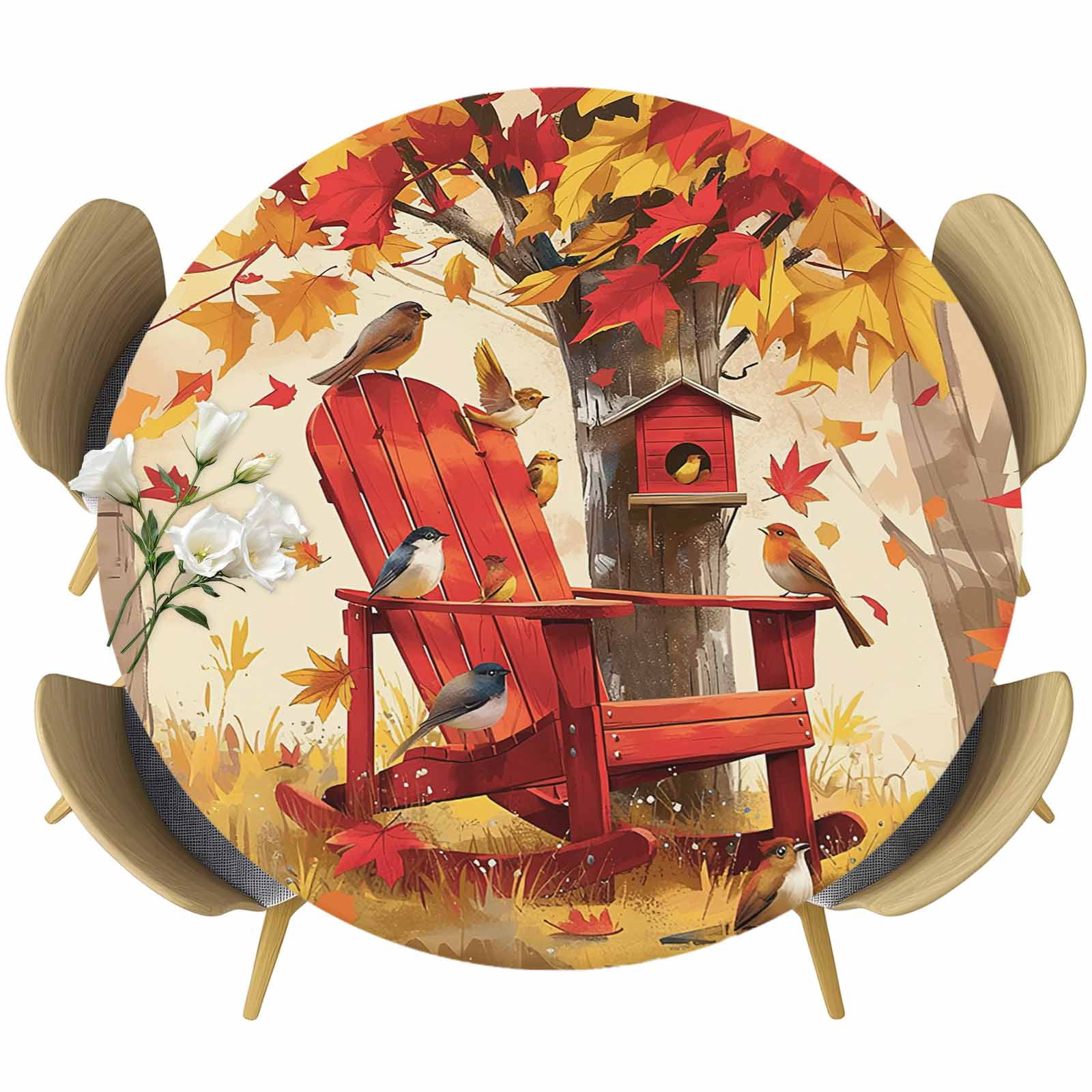 Fall Botanical Round Tablecloth 36-44 Inch Round Fitted Table Cloth ...