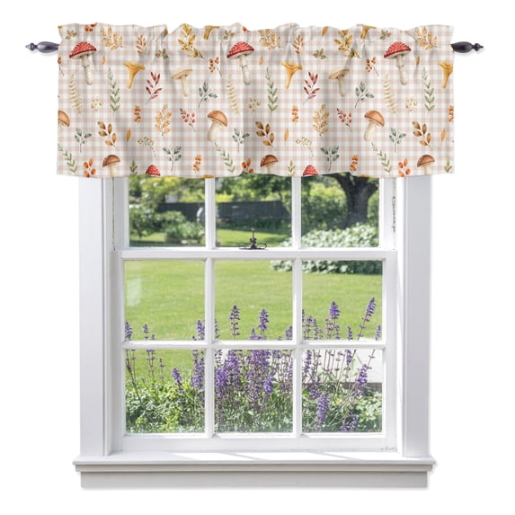 Fall Botanical Valances for Windows, Red Mushroom Green Brown Leaf ...
