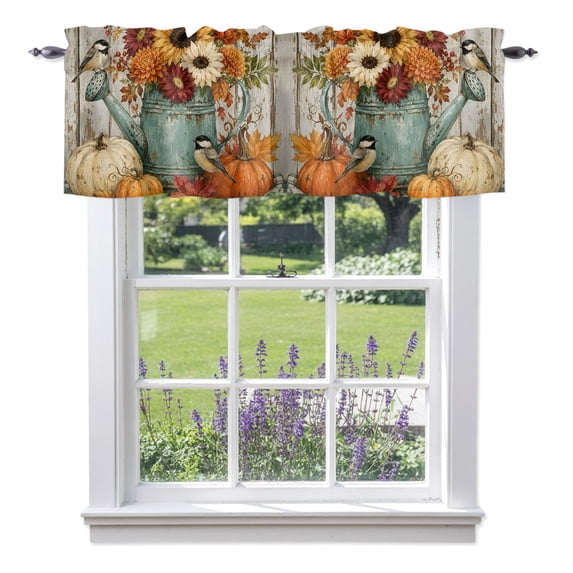Fall Botanical Valances for Windows, Red Orange Sunflower Bird Maple ...