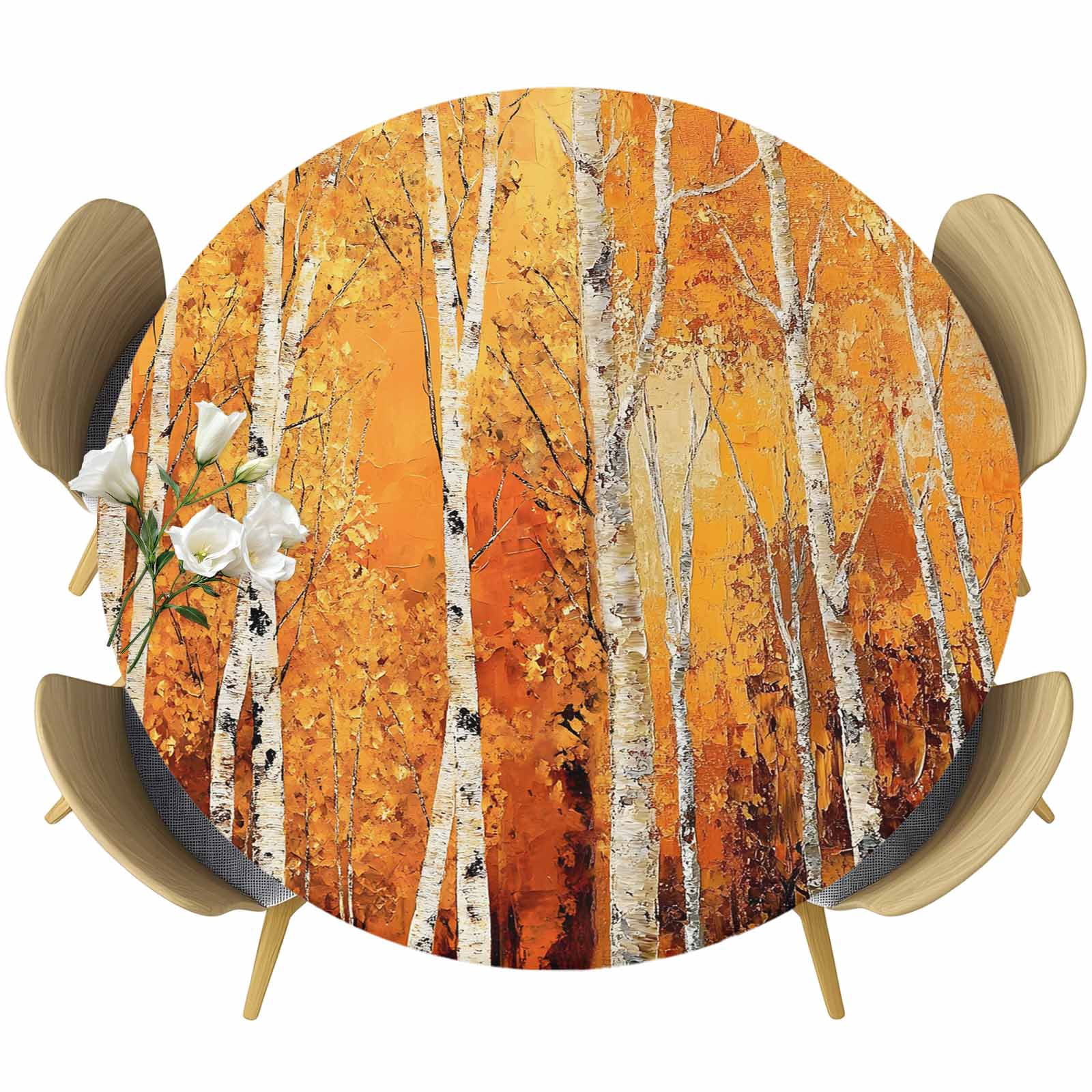Fall Branch Tree Round Tablecloth, Fitted Table Cover with Elastic for ...