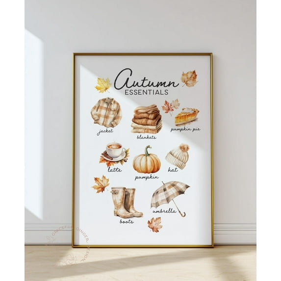 Fall Bucket List Wall Art, Cozy Autumn , Autumn Elements Print, Home ...