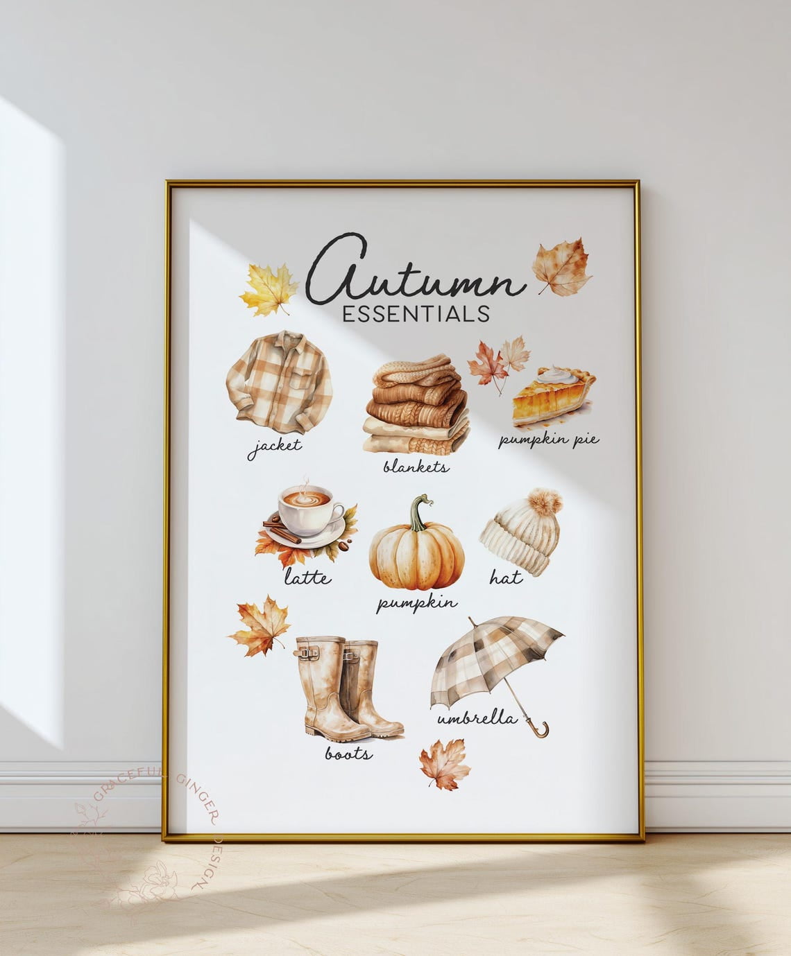 Fall Bucket List Wall Art, Cozy Autumn , Autumn Elements Print, Home ...