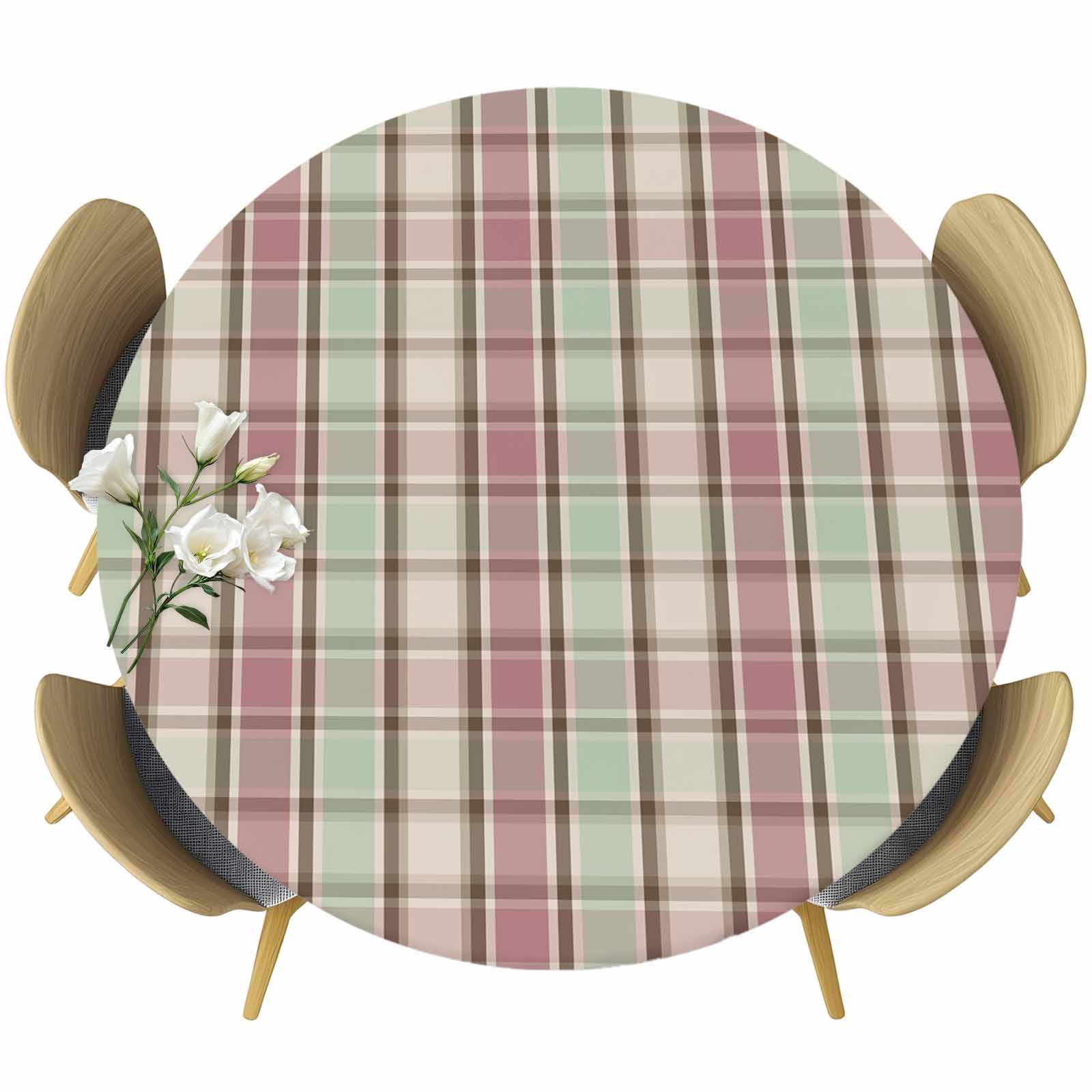 Fall Buffalo Plaid Round Tablecloth 36-44 Inch Round Fitted Table Cloth with Elastic Edge ...
