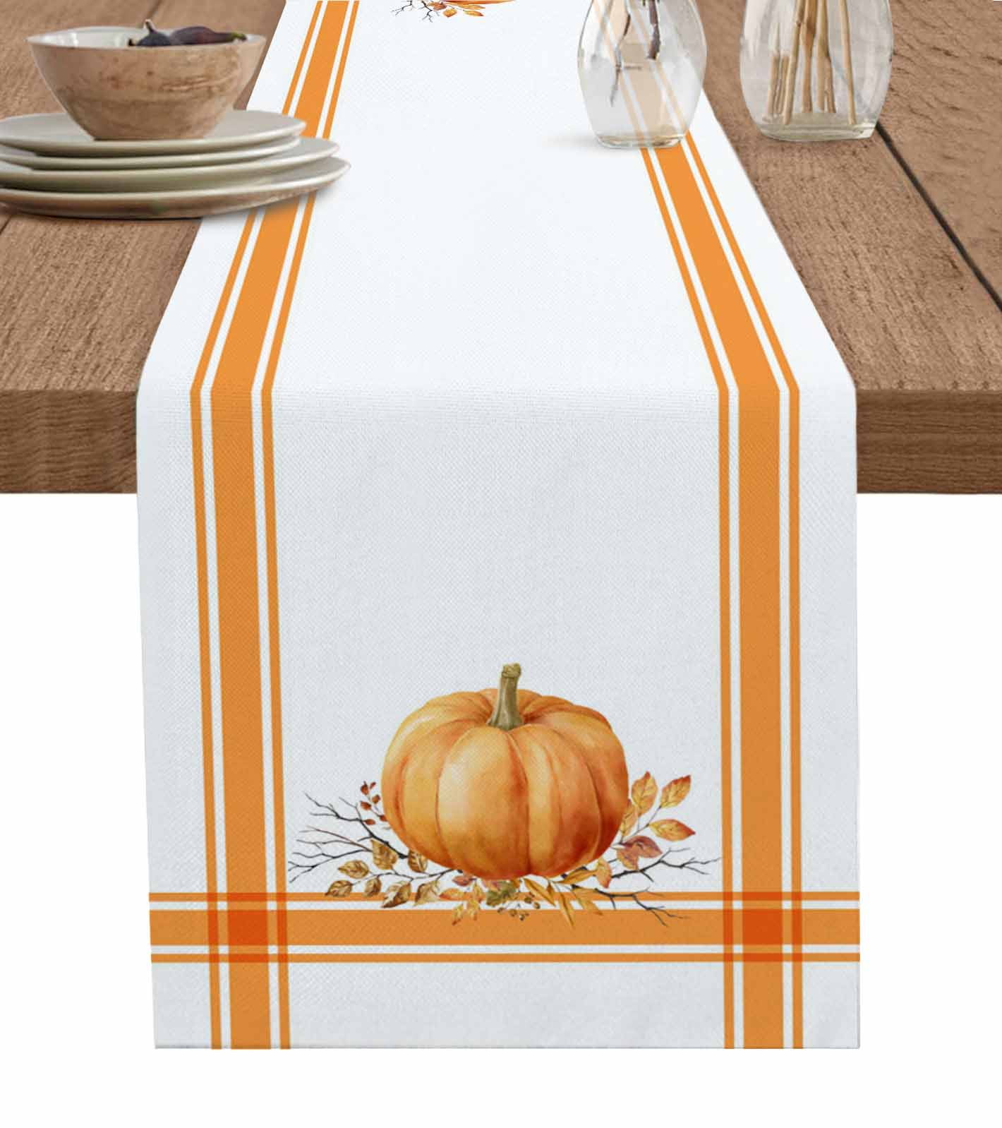 Fall Burlap Cotton Table Runner 13x90 Inches Long, Orange Pumpkin ...