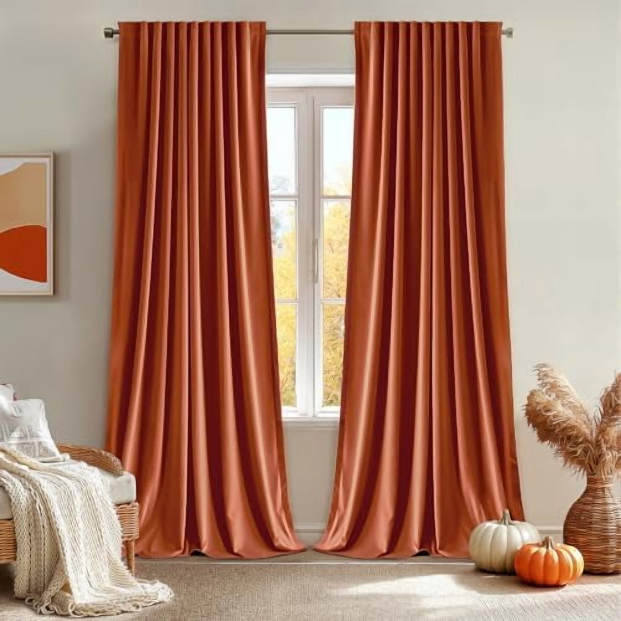 Fall Burnt Orange Velvet Curtains 90 Inches Long 2 Panels - Back Tab ...