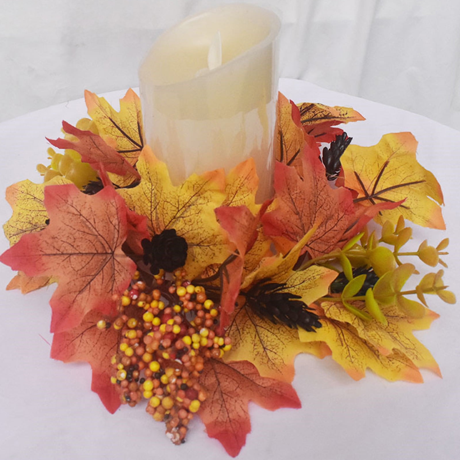 Fall Candle Rings Thanksgiving Day Candle Ring Candle Holder with Maple ...