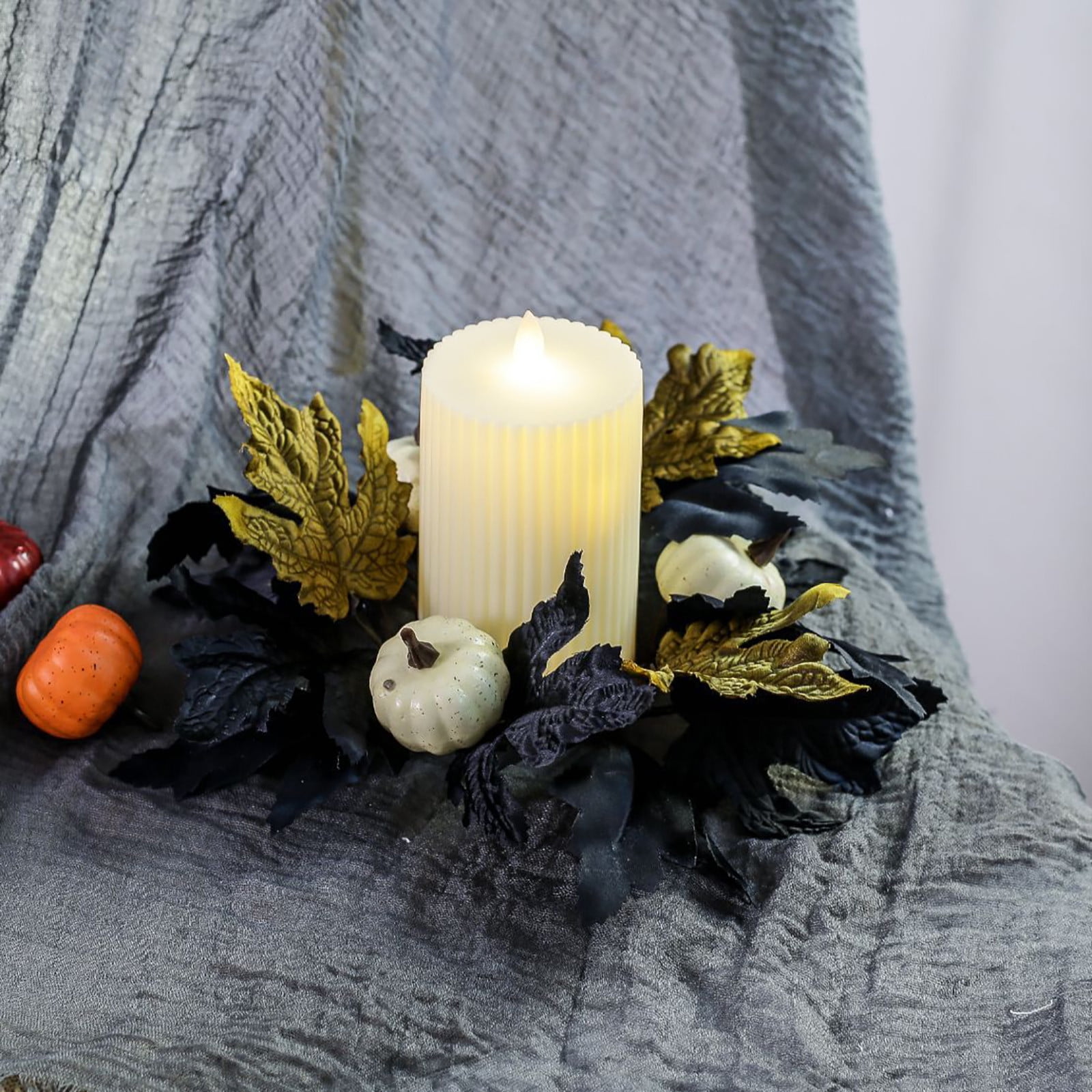 Fall Candle Rings Wreaths 3 Inch Center, Artificial Pumpkin Maple Leaf ...