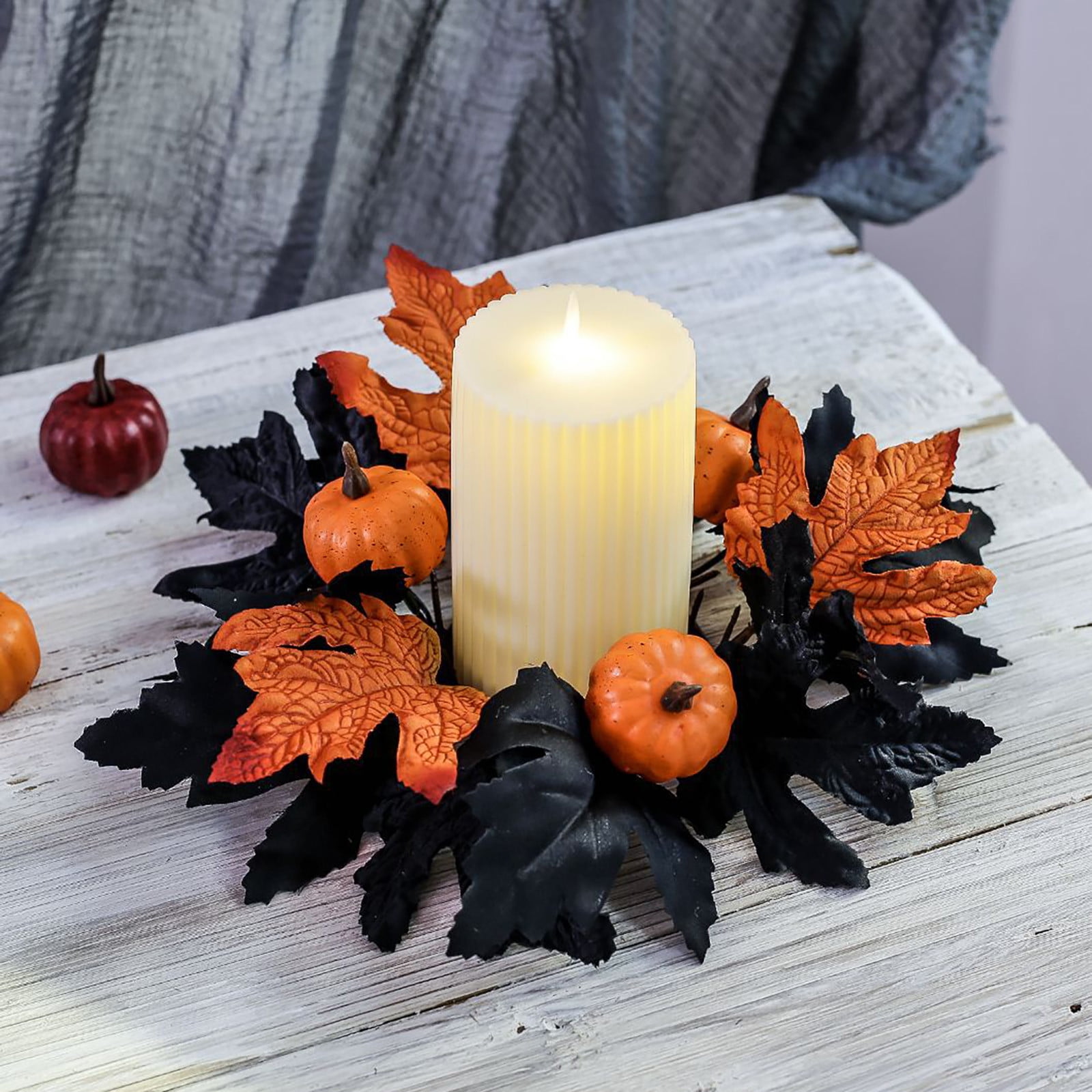 Fall Candle Rings Wreaths 3 Inch Center, Artificial Pumpkin Maple Leaf ...