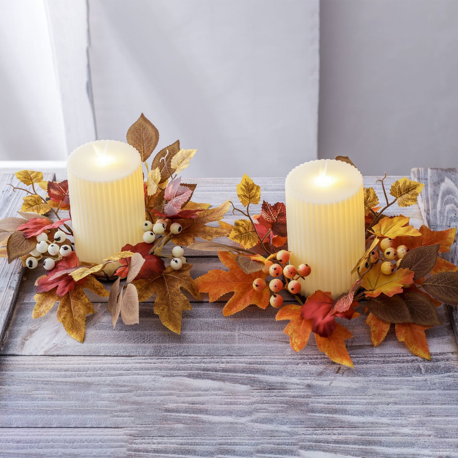 Fall Candle Rings Wreaths, Thanksgiving Maple Leaf Candle Garland with ...