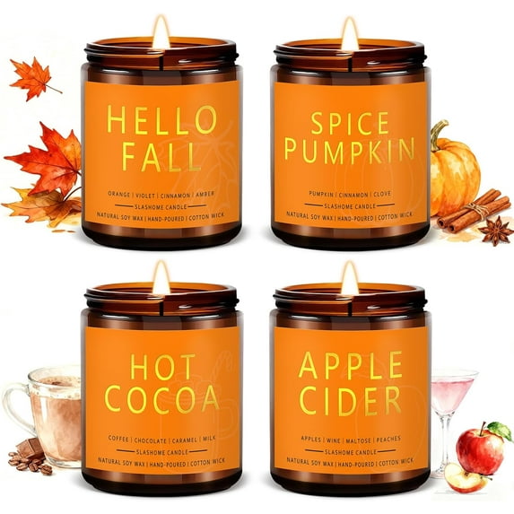 Fall Candles Set | 4 Pack Candles for Home Scented Natural Soy Wax ...