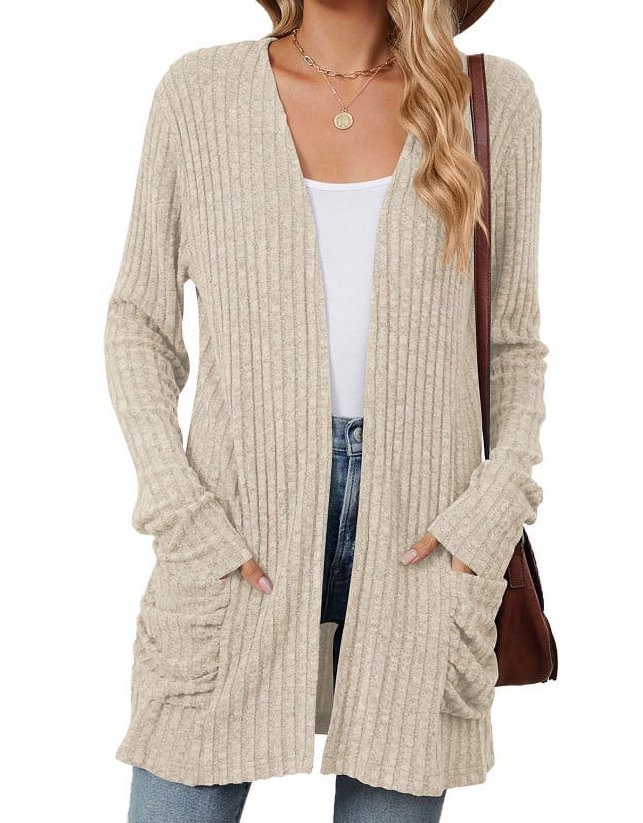 Fall Cardigans for Women 2024 Long Sleeve Open Front Ribbed Knit ...