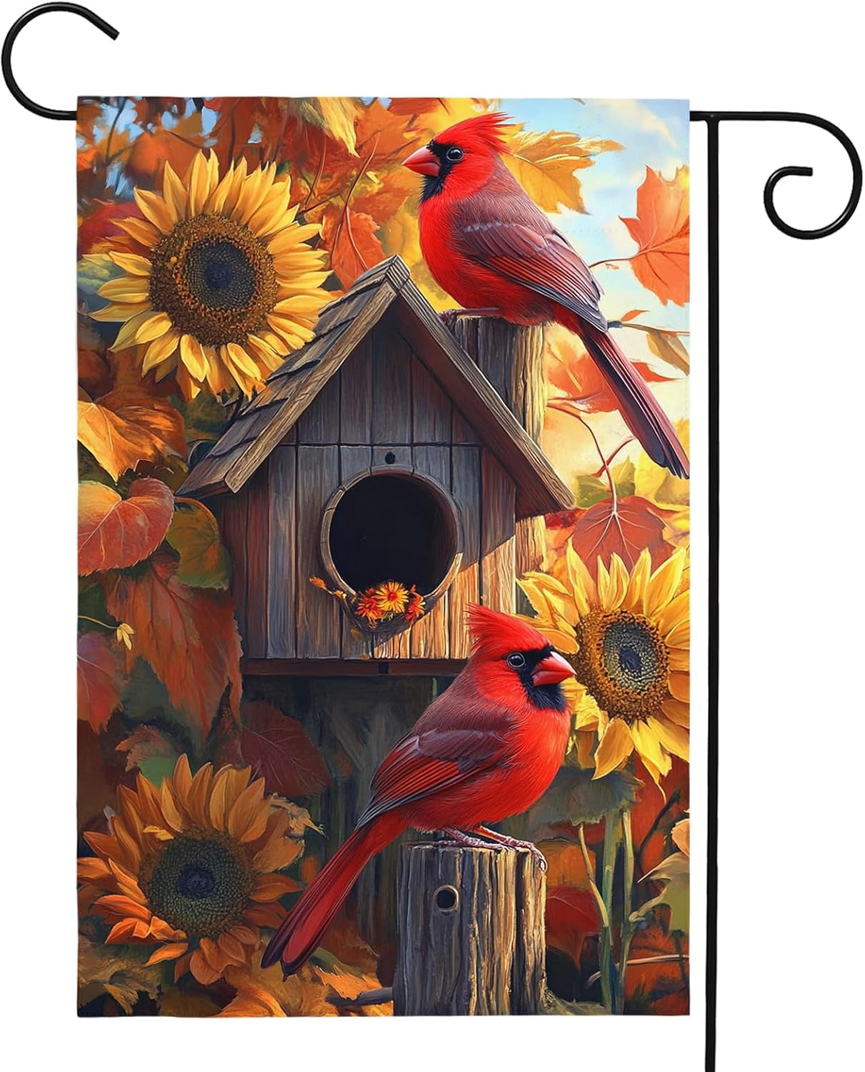 Fall Cardinal Garden Flag Standerd Size 12x18 Double Sided Autumn ...