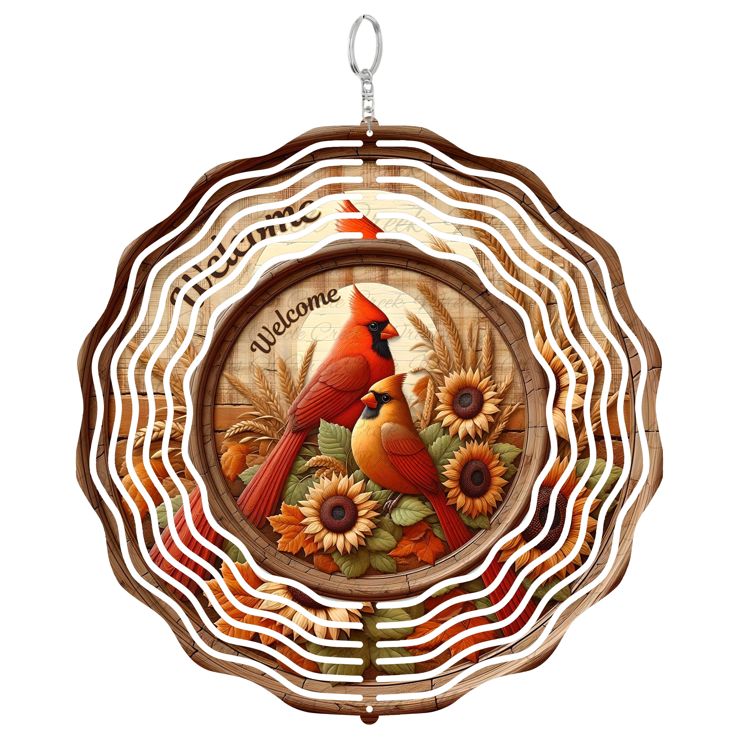 Fall Cardinal Sunflower Stained Glass Suncatcher, UV Printed Tinplate ...