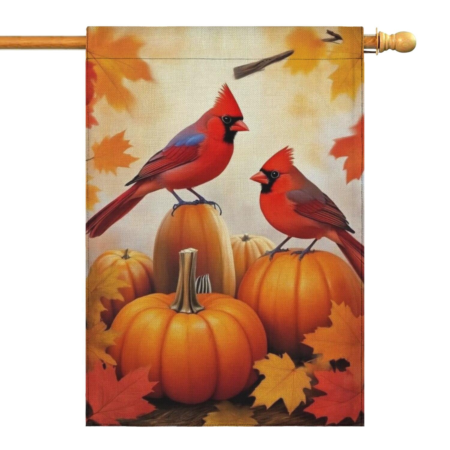 Fall Cardinals on Pumpkins and Leaves Fall Garden Flags 28"x40” Double ...