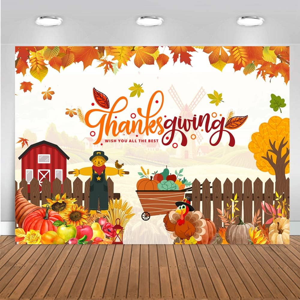 Fall Cartoon Background Thanksgiving Harvest Party Backdrop Wood Fence ...
