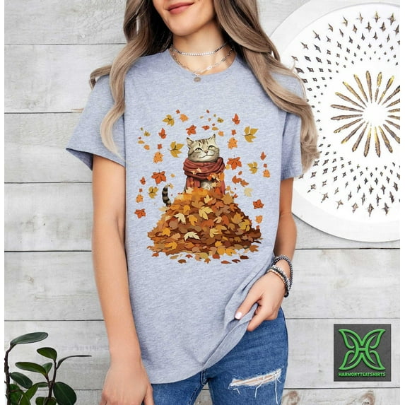 Fall Cat Shirt,Cat Fall Leaves Tshirt,Cats Autumn Fall Shirt,Cat Lover ...