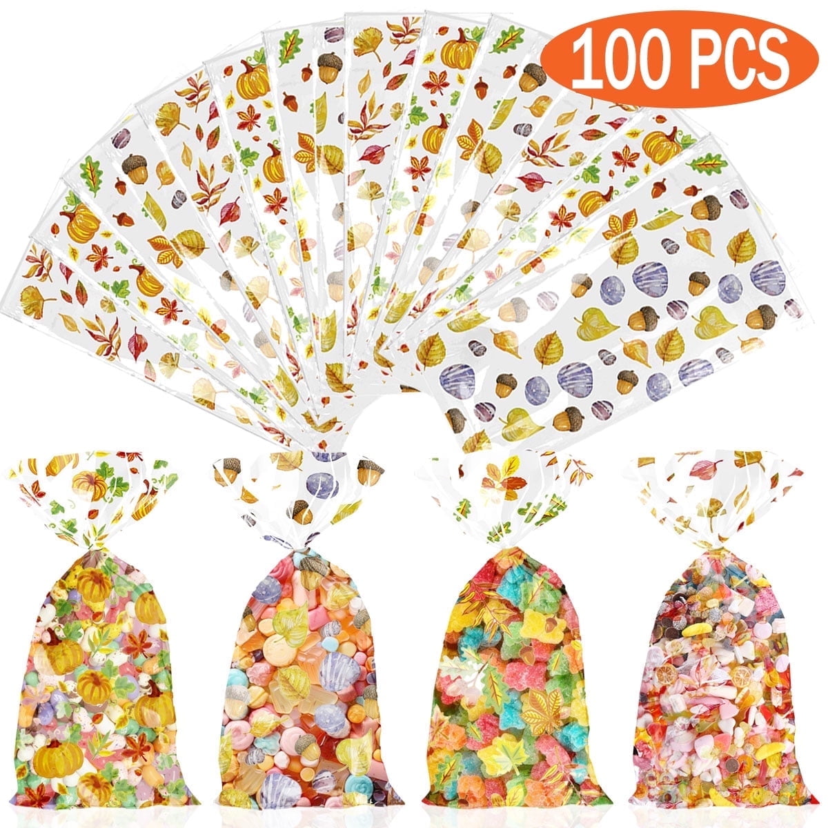 Thanksgiving Cellophane Bags Pumpkin Candy Bag Maple Leaves Goodie Bags ...