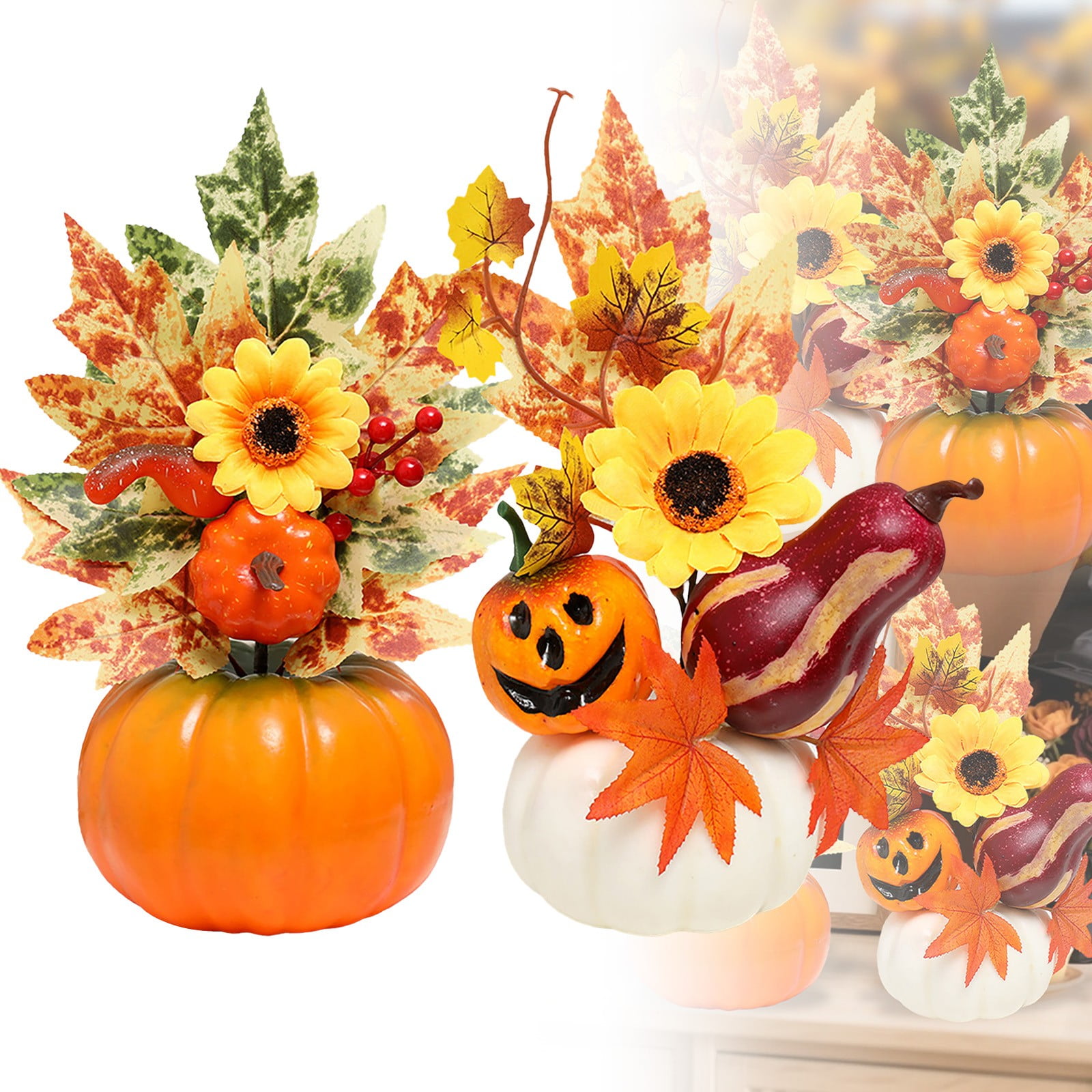 Fall Centerpieces for Tables, Artificial Plastic Pumpkins with Maple ...