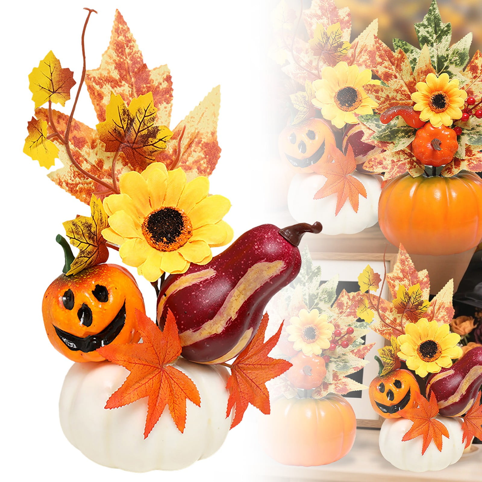 Fall Centerpieces for Tables, Artificial Plastic Pumpkins with Maple ...