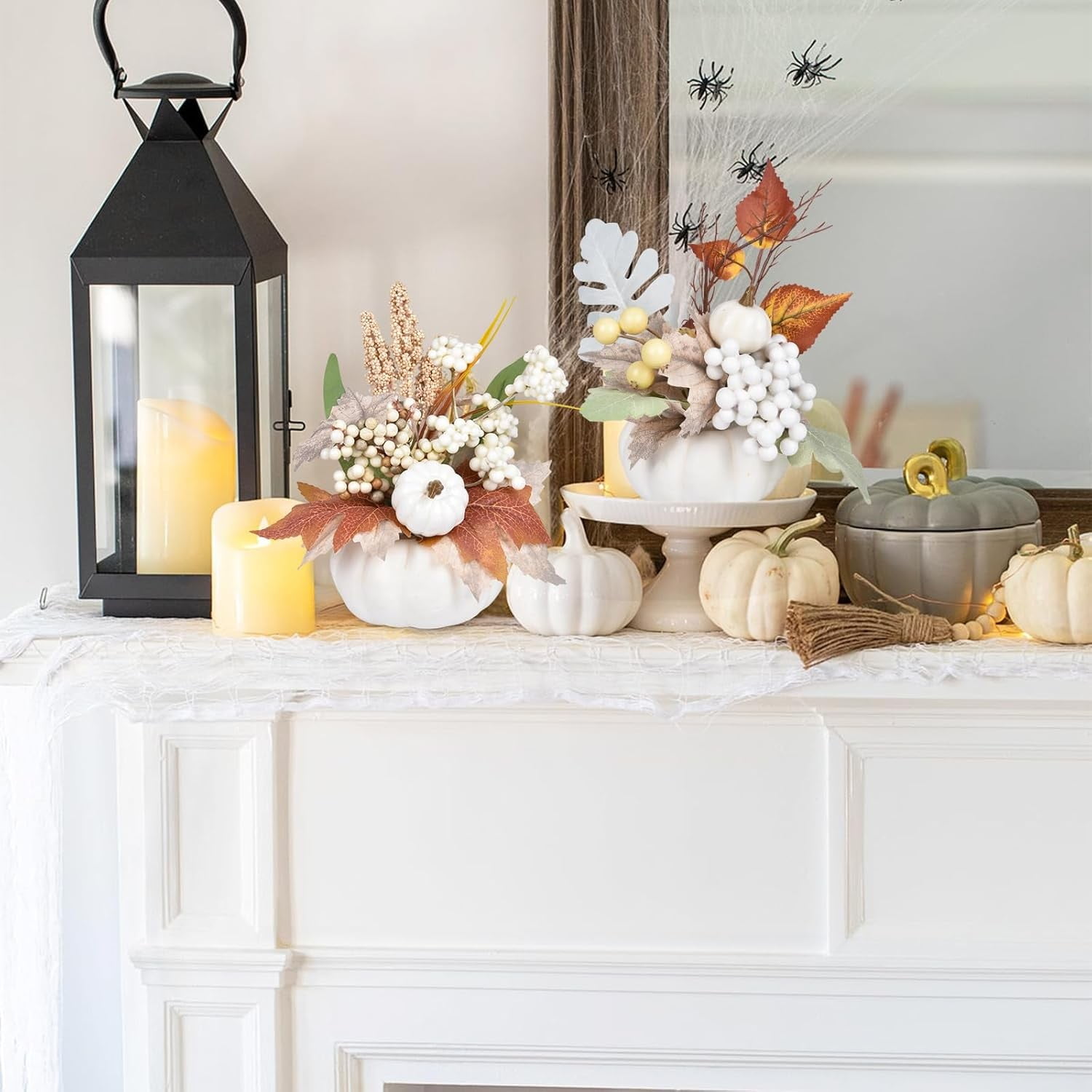 Fall Centerpieces for Tables, White Pumpkin Decor, Pumpkins for ...