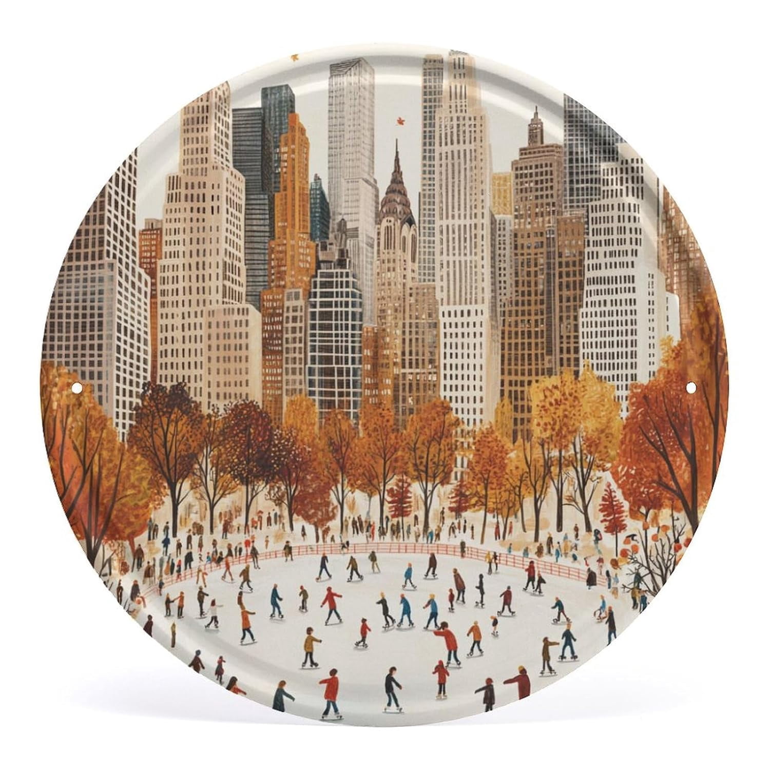 Fall Central Park Autumn Art Skating Round Tin Sign Autumn Landscape ...