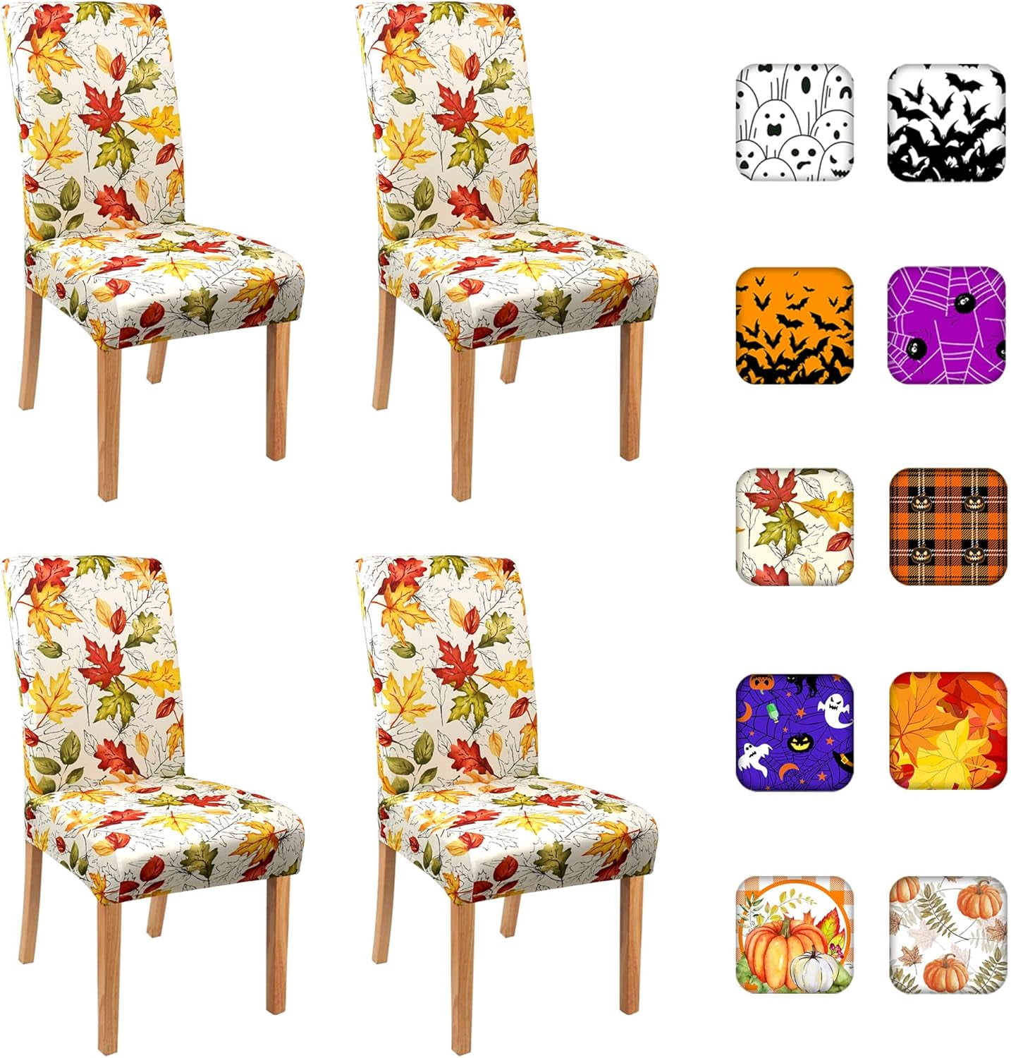 Fall Chair Covers for Dining Room Set of 4, Fall Maple leaves Stretch ...