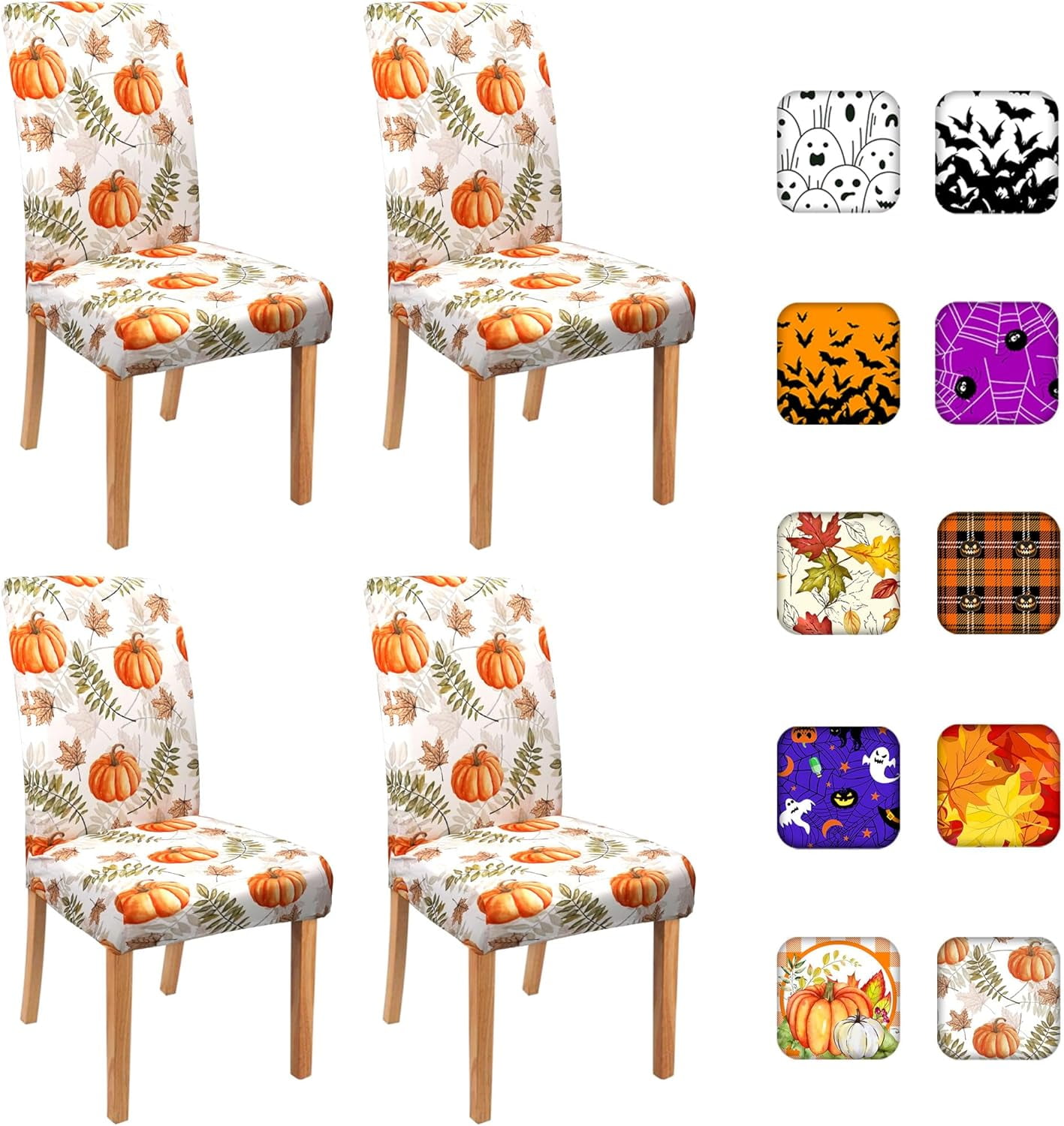 Fall Chair Covers for Dining Room Set of 4, Fall Pumpkin Stretch Dining ...