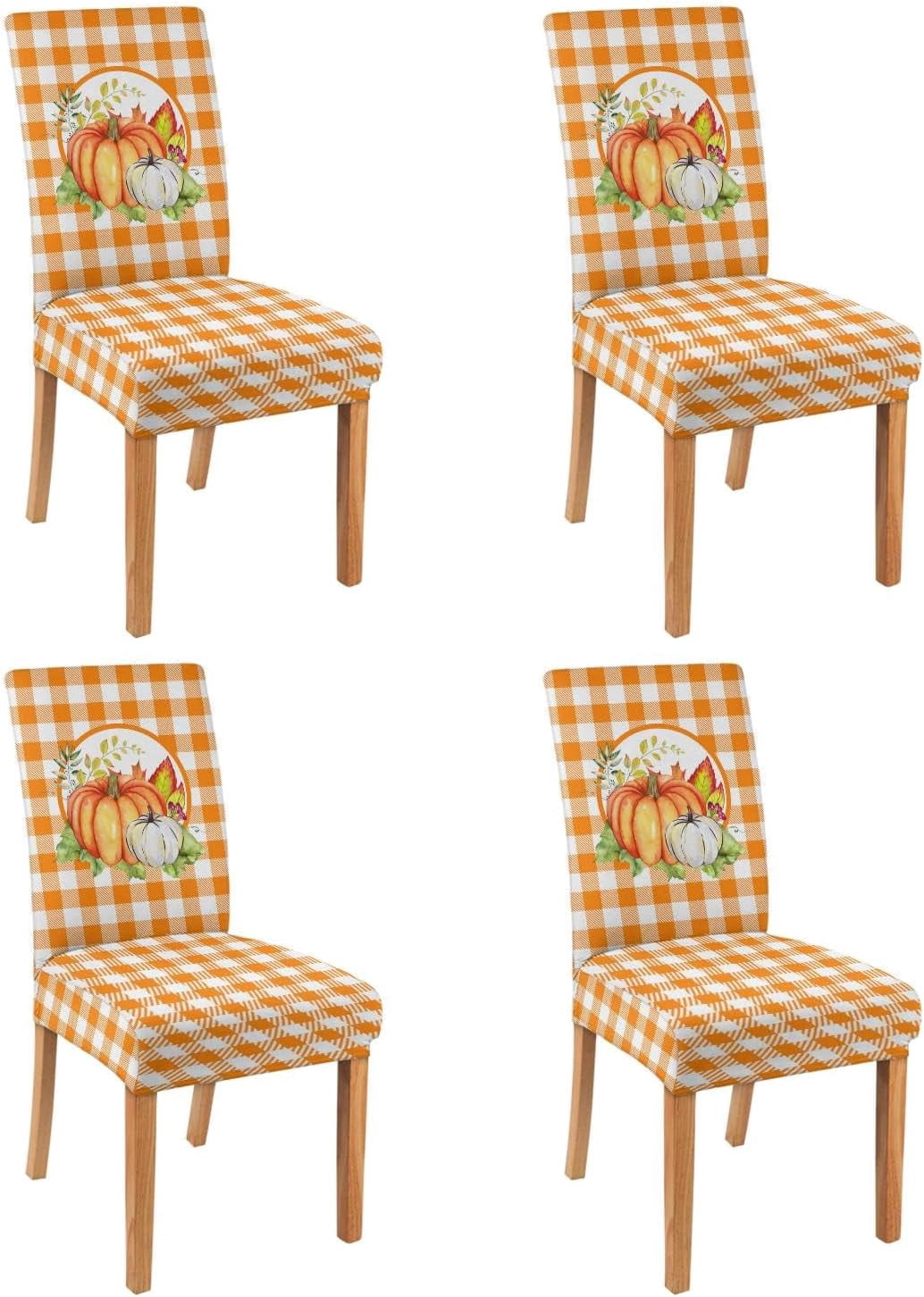 Fall Chair Covers for Dining Room Set of 4, Orange Buffalo Plaid ...